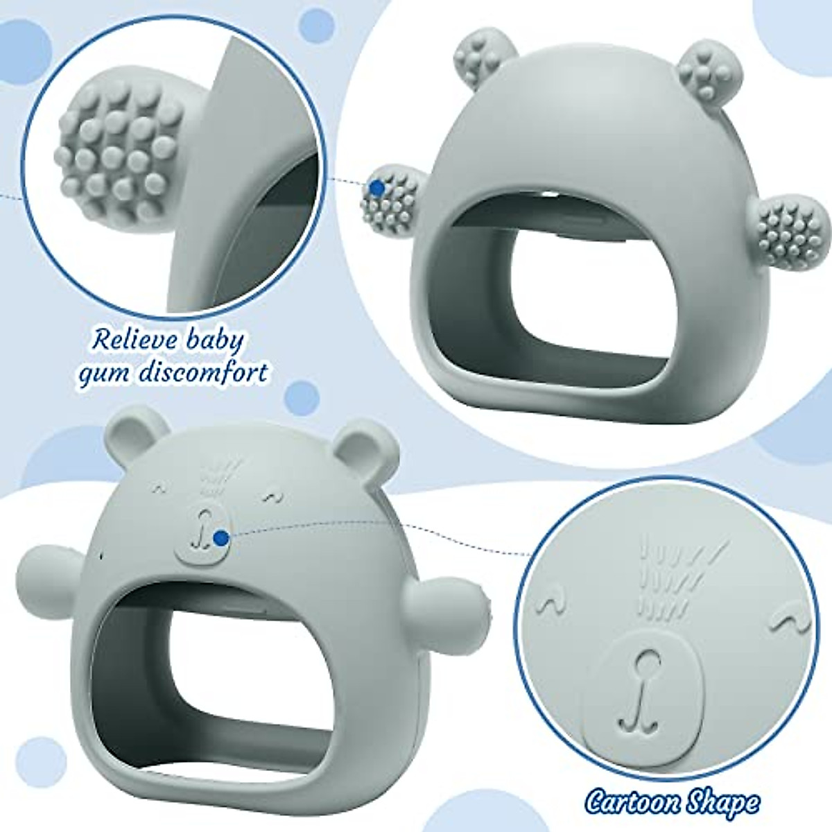 3 Pack Baby Teether Teething Toys for Babies 0-6 Months Baby Teething Toy Silicone Anti Dropping Infant Hand Teether Pacifiers Wrist Hand Chew Toys for Sucking Needs (Blue, Caramel, Green, Bear)