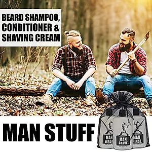 Man Stuff Beard Care Kit for Men | All Natural, Lightly Scented Shave Cream, Body & Beard Wash, and Beard Conditioner for Men | Paraben Free and Made in the USA | Vegan Beard Products for Men