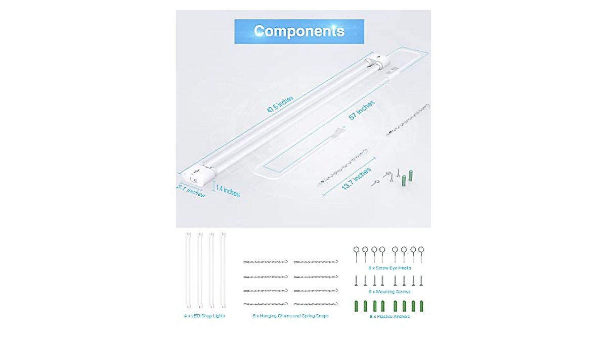 Powerful 4 Pack Linkable LED Shop Lights – 4400 Lumens