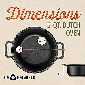 Legend Cookware Cast Iron Dutch Oven | 5qt Heavy-Duty Pot with Cast Iron Lid for Oven, Induction, Cooking, Browning, Braising & Grilling | Lightly Pre-Seasoned Cookware Gets Better with Use