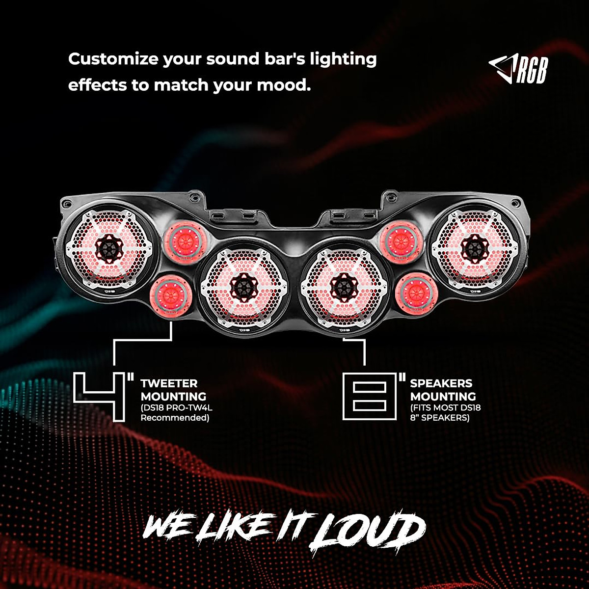 DS18 JL-SBAR Overhead Soundbar for Jeep Wrangler JL/JLU/JT 2018-2022. Fits 4 X 8 Speakers and 4 X 3.78 Tweeters, High Durable Plastic Mold Injected UV Protected, Black