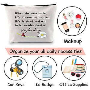 JXGZSO Good Luck Ladybug Makeup Bag With Zipper Gifts For Women When She Swoops In It's To Remind Us Not To Let Worries Cloud A Single Day Cosmetic Bag (Ladybug)