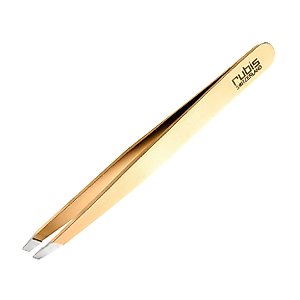 Rubis Classic Stainless Steel Slanted Tweezers for Precise Eyebrows and Hair Removal, The Gold Collection, Gold, 1K103