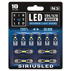 SIR IUS LED N3 578 211-2 212-2 41MM and 194 168 2825 Combo LED bulbs white Super Bright 300 Lumens for The USA Car Truck Interiors Map License Plate Lights pack of 10
