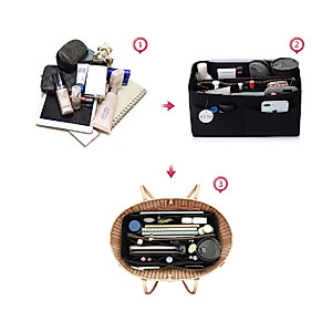 ETTP Purse Organizer Insert, Felt Tote Organizer Insert With Metal Zipper, Handbag Organizer For Speedy, Neverfull, Tote, Handbag, 7 Colors 5 Sizes (X-Large, Black)