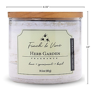 Carolina Candle Herb Garden Scented Jar Candle, Finch & Vine Collection, 3 Wick, 14.5 oz - Up to 60 Hours Burn