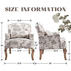 CIMOO Mid Century Modern Accent Chair Set of 2 Floral Reading Chair with Removable Pillow Wingback Arm Chair Upholstered Comfy Single Sofa for Living Room/Bedroom/Fireplace, Beige 2PCS