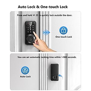 Zowill Smart Lock - Keyless Entry Door Lock with APP Control, Touchscreen Keypad Electronic Digital Lock, Auto-Lock, Easy Installation, Smart Deadbolt Lock for Front Door - Matte Black