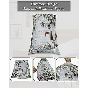 Edwiinsa Merry Christmas Pillow Covers King Standard Set of 2 20x36 Bed Pillow, Plush Soft Comfort for Hair/Skin Cooling Pillowcases with Envelop Closure Throw Covers Snowman Winter Pine Tree Leaves
