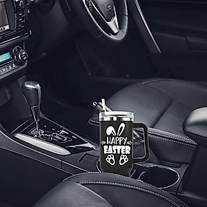 40 oz Tumbler with Handle Happy Easter Tumbler Personalized Tumblers with Lid and Straw Insulated Tumbler Stainless Steel Tumblers