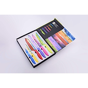 Golden Coast Cutlery Colored Kitchen Chef Knife Set - Beautifully Designed Razor-Sharp Large and Small Cooking Knives with Non-Stick Surface Finish and Gift Box