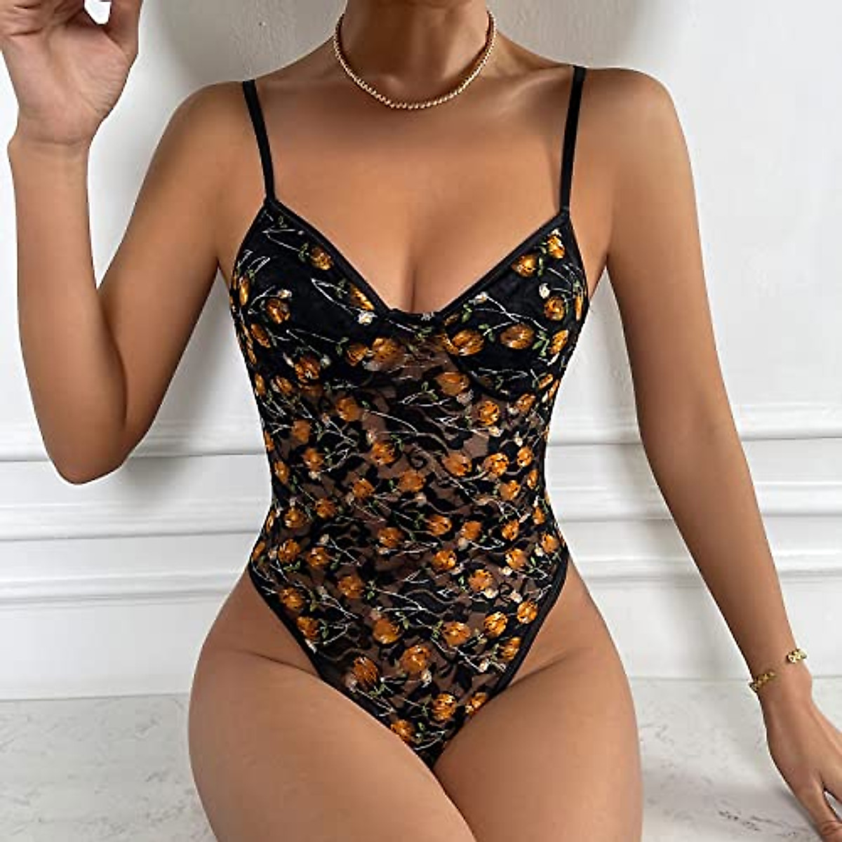 Women's Lingerie, Teddy Lingerie Naughty Sex Lengerie Spaghetti Corset Top Bodysuit Bustier Cami Lace Tops Sexy Mesh Lingerie Going Out Tank Top Women Bathing Suits One Piece Night (M, Black)