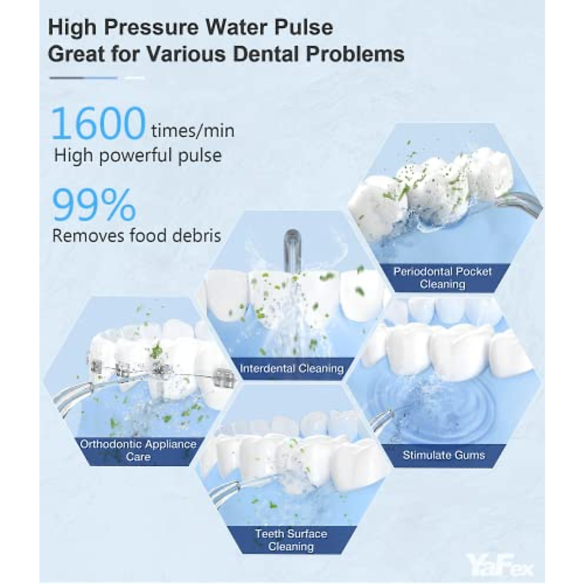 Water Dental Flosser Portable Cordless for Teeth - YaFex Water Teeth Pick Cleaner Rechargeable Dental Oral Irrigator with DIY Mode, 5 Jets, Travel Case (Black)