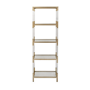 Deco 79 Metal Minimalistic 5 Tier Shelving Unit with Clear Glass Shelves and Acrylic Legs, 22" x 15" x 69", Gold