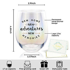 Housewarming Gifts for New Home - New Home New Adventure New Memories Funny Rainbow Wine Glass for New Home House Owner Friends Couple Women Men, Unique First Time House Owner Gift for Men and Women