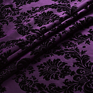 Flocked Damask Taffetta Light Plum/Black, Fabric by the Yard