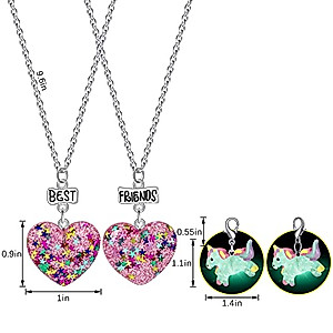 HH-Love-Kids BFF Friendship Necklace Lovely Heart Necklace Jewelry- Best Friend Necklaces BFF Gifts for 2 Matching Heart Best Friends Forever Pendant Necklaces Fluorescent Unicorn Keychian Included