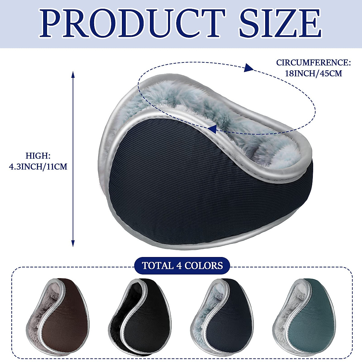 4 Pcs Winter Ear Muffs for Men Ear Warmers Waterproof Ear Covers with Reflective Stripe Unisex Ear Muffs 4 Colors (Black, Navy, Military Green, Coffee)