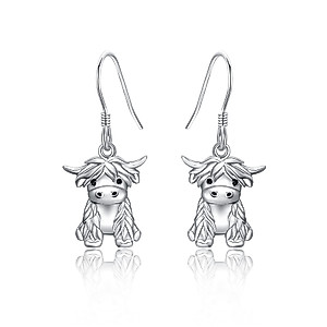 YAFEINI Highland Cow Earrings 925 Sterling Sliver Cow Dangle Earrings Highland Cow Jewelry for Women