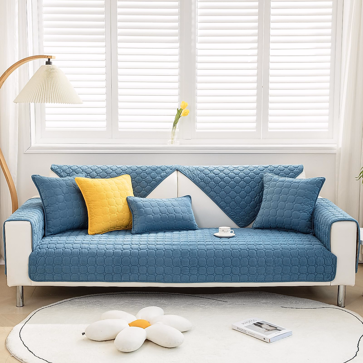 MIFXIN Sofa Cover 1 2 3 Cushion Couch Sectional Sofa Slipcover Universal Anti-Slip Furniture Protector for Living Room Loveseat Recliner L Shaped Armrest Backrest (Only 1 Piece) Blue 36''x63''