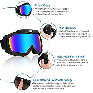 Lievermo Dirt Bike Goggles, Motorcycle Goggles, 2 Pack ATV Goggles, Riding Goggles, Ski Goggles, Windproof Glasses, Racing Helmet Goggles for Adults Men Women Youth Kids (Colorful + Clear)