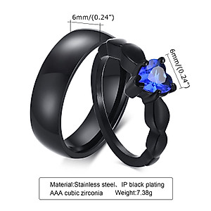 TempBeau Personalized Promise Rings for Couple - Custom ID Cubic Zirconia Heart Wedding Ring, His and Her Stainless Steel Matching Ring Set, Engagement Valentine's Day Gifts for Women Men