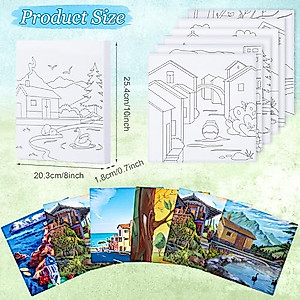 Meanplan 12 Pcs Pre Drawn Outline Canvas 10 x 8 Inch, Pre Drawn Stretched Canvas Painting Boards for Painting Art Party Favor for Adult Student Kids DIY(Scenery)