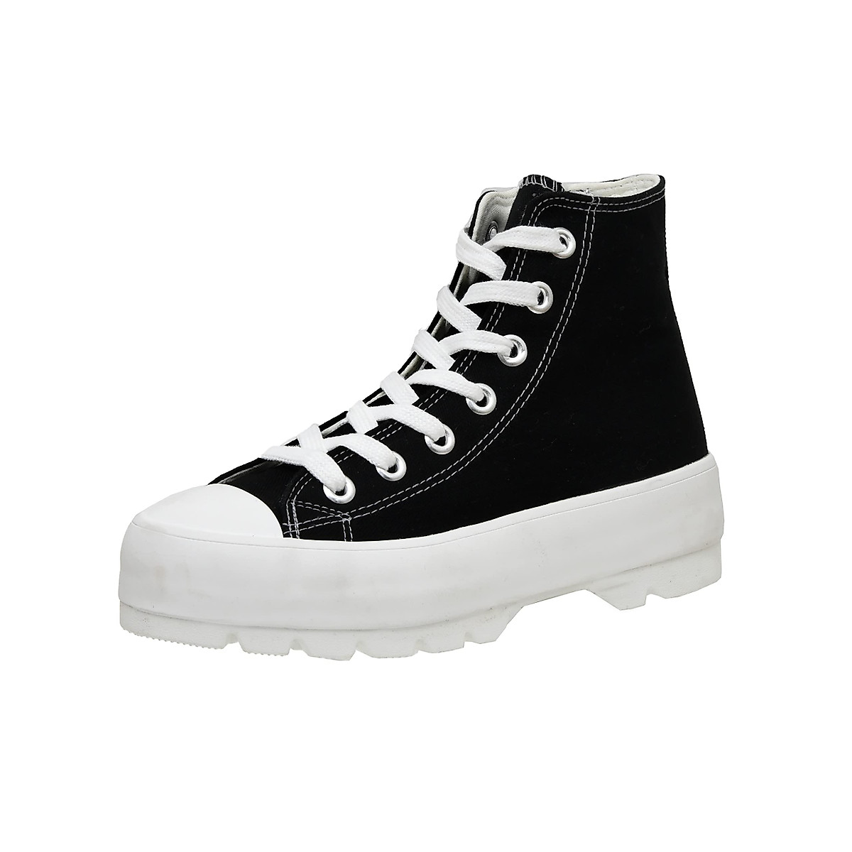 CUSHIONAIRE Women's Vespa high top Canvas Sneaker +Memory Foam and Side Zipper, Black/White 9