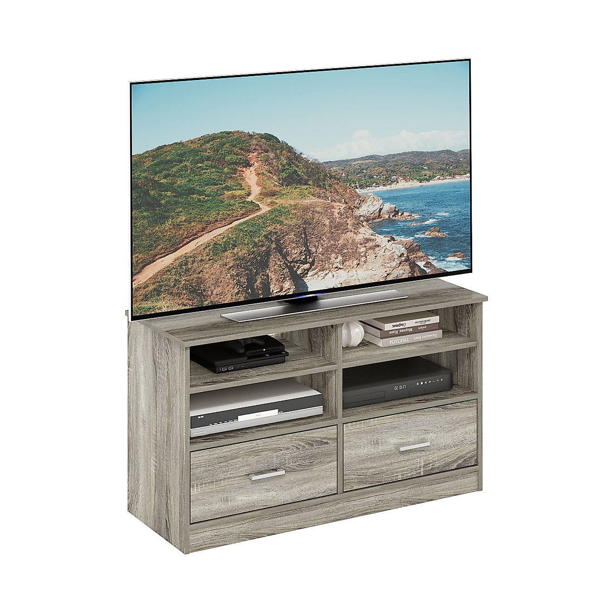 Furinno Jensen TV Stand with Drawer, French Oak, Large