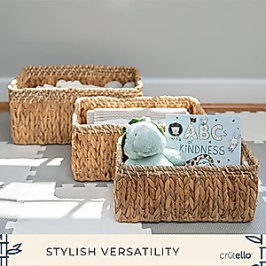 Crutello Woven Baskets for Storage, Rectangular Wicker Wall Baskets with Built-in Handles, Wicker Decorative Baskets, Boho Baskets for Organizing Gifts, Pantry, Laundry, Living Room and More