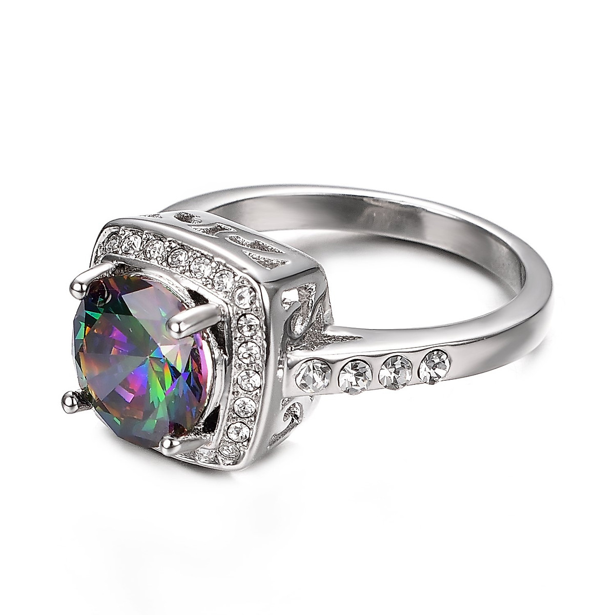 Yoursfs CZ Engagement Rings for Women Wedding Bands Jewelry Platinum Plated Big Crystal Halo Simulated Diamond Rings (Coulorful, 8)