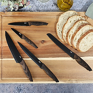 Oster Godfrey 5-Piece Kitchen Cutlery Knife Set w/Black Blade and Wood Look Handle
