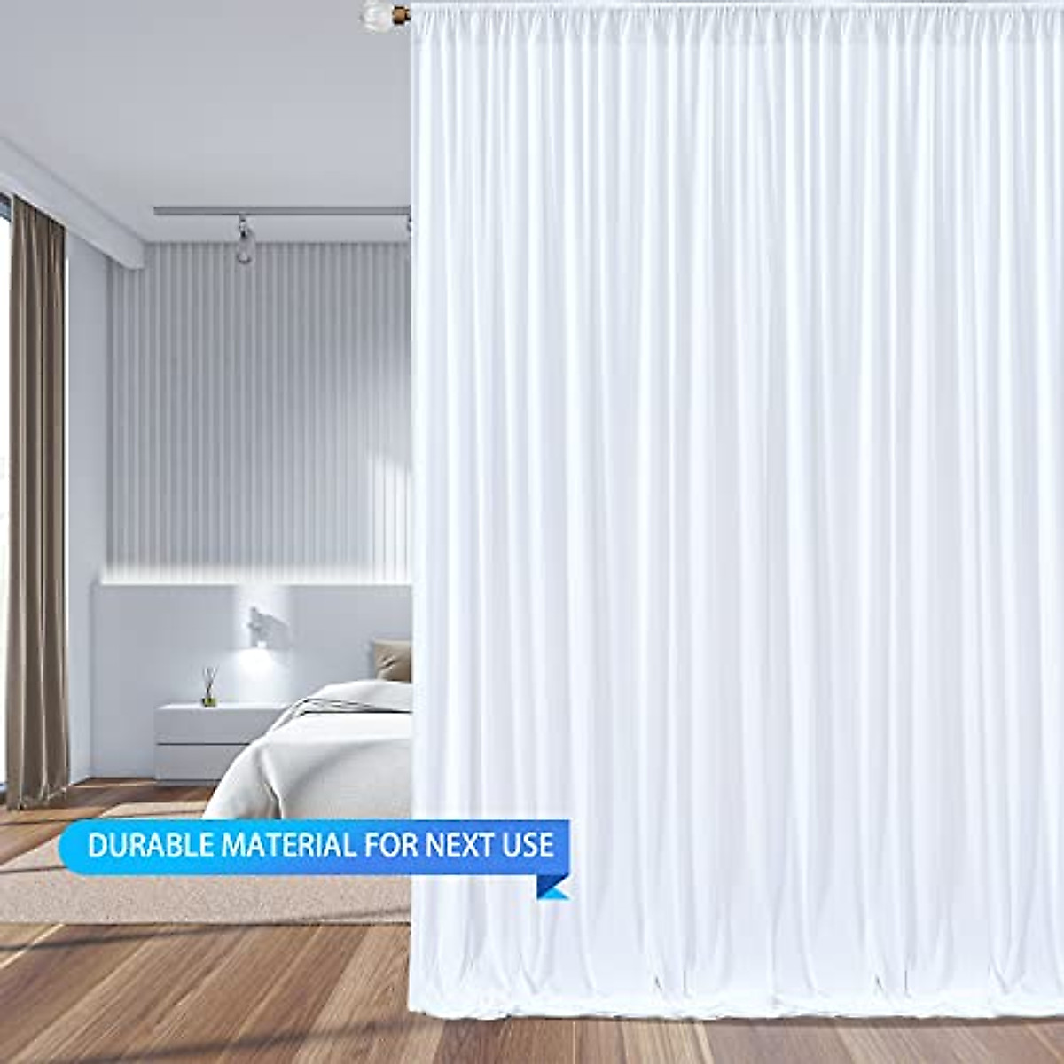 WISH CARE White Backdrop Curtains 2 Panels, 10 Feet Wrinkle-Free Polyester Photography Backdrop Drapes for Wedding Party Background Decorations- 8FTX10FT (White)