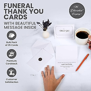 Funeral Thank You Cards with Envelopes | Sympathy Cards with Meaningful Message | Set of 25 with Decorative Envelopes and Stickers for Envelope Closure
