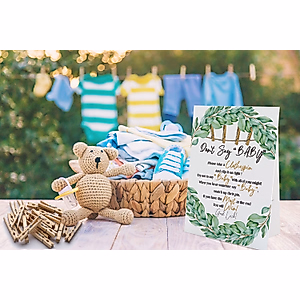 Don't Say Baby Sign, Baby Shower Clothespin Game, Includes a 8x11 Standing Sign and 50 Mini Natural Clothespins - BIG003