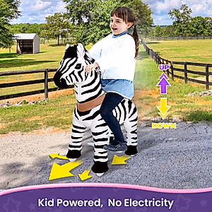 PonyCycle Zebra Kids Ride on Toys Kids Scooters Classic Model U (with Brake/ 36" Height/Size 4 for Age 4-8) Pony Cycle Ride on Zebra Plush Toy Stuffed Animal Toy Model Ux468