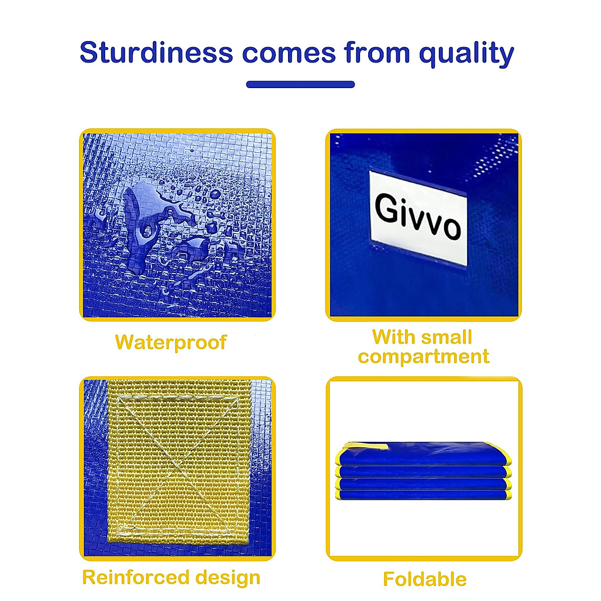 4P Extra Large Moving Bags, Heavy Duty Moving Bags for Clothes, Waterproof Storage Bags for College Dorm, Moving Totes Alternative To Oversize Moving Box Blue