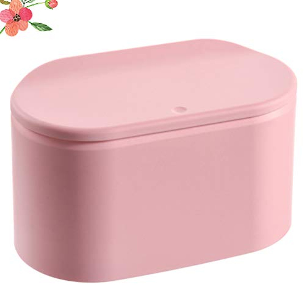 Ipetboom Garbage can with Lid Plastic Bins Press-Button Trash Can Plastic Desktop Garbage Can Oval Waste Paper Basket Container with Lid for Kitchen Bathroom Bedroom Small Containers