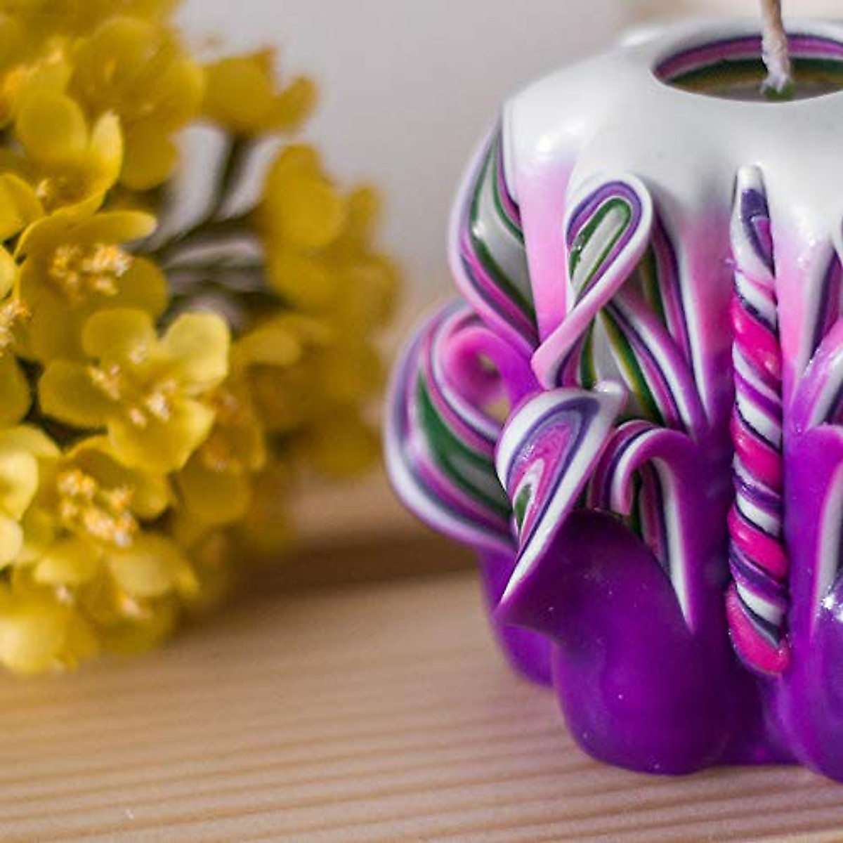 Carved Candles - 2,5 inches Purple Pink Green White - Candles Hand Carved - Hand Carved Unity Candles - Handmade Carved Candles - Flower Candles - Hand Carved Decorative Candles