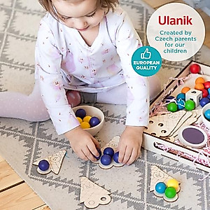 Ulanik Sweet Counting Large Toddler Montessori Toys for 3 Year Old + Kids Wooden Matching Game for Learning Color Sorting and Counting — 60 Balls, 0.98 in