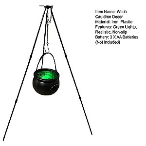 Sarkoyar Halloween Decor Outdoor,Witches Cauldron on Tripod with Green Light,Black Plastic Bowl Decor,Hocus Pocus Candy Bucket Decor for Home Patio Garden Lawn Outside Black
