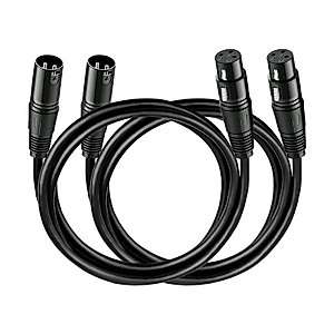 VANDESAIL XLR Cable, 3ft 2 Pack Microphone Cable, XLR Male to Female Balanced Microphone Cord 3 pin, Short 3 Foot Mic Cords, XLR Audio Mic Extension Patch Cable 3 feet (3 Foot, Black)