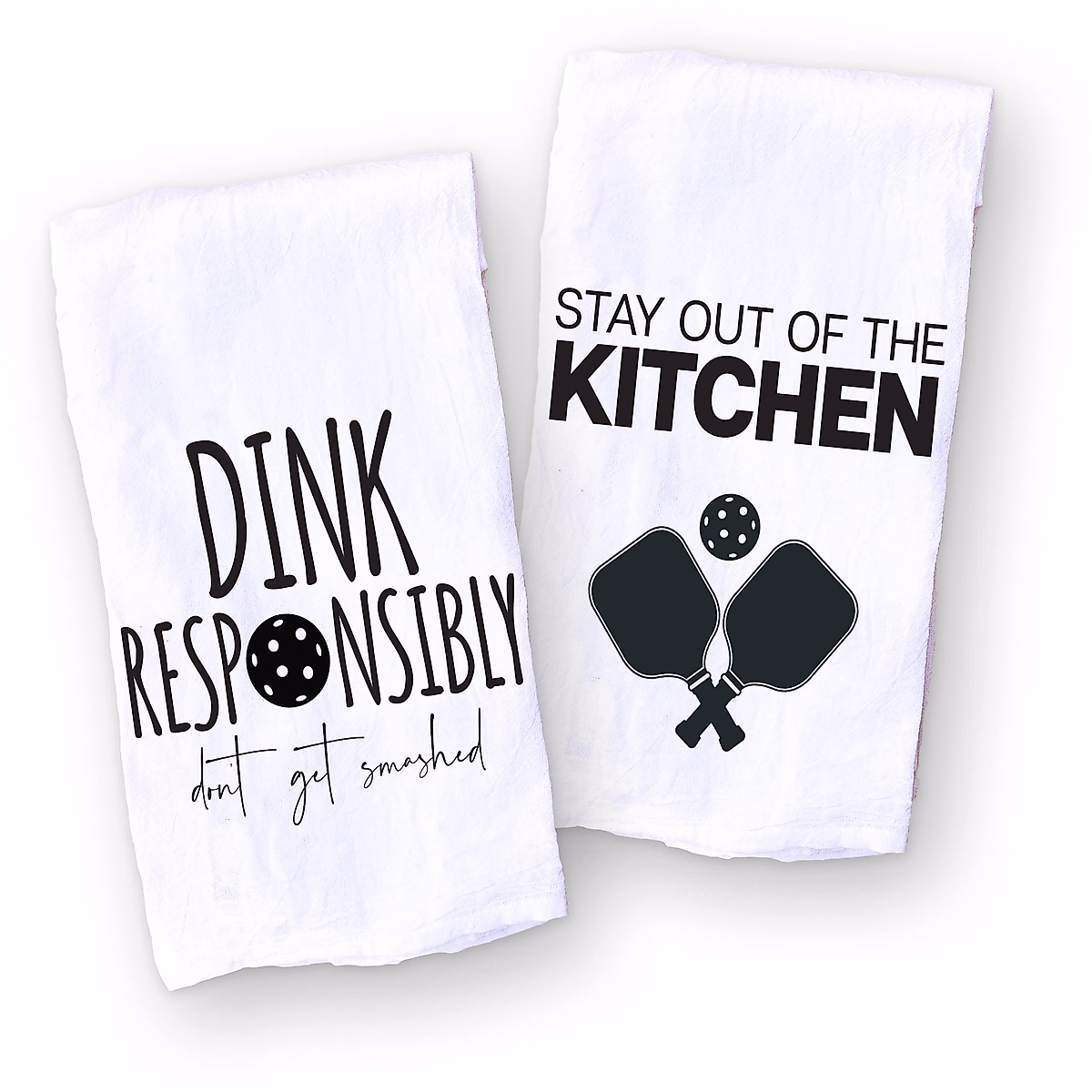 Funny Kitchen Towel - Pickleball Dish Cloth Set with Stay out of the Kitchen and Dink Responsibly Gift for Him or Her - Retirement - Christmas - Mothers Day - Fathers Day - Birthday (Dink/Kitchen Set)