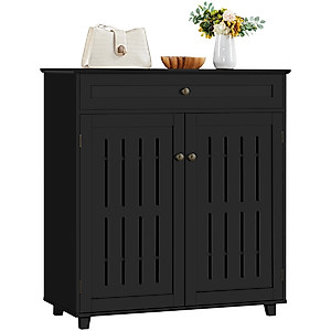 Yaheetech Shoe Cabinet Bathroom Storage Cabinet with 1 Drawer & Adjustable Shelf, Shoe Rack Pinter Stand for Home Office, Black