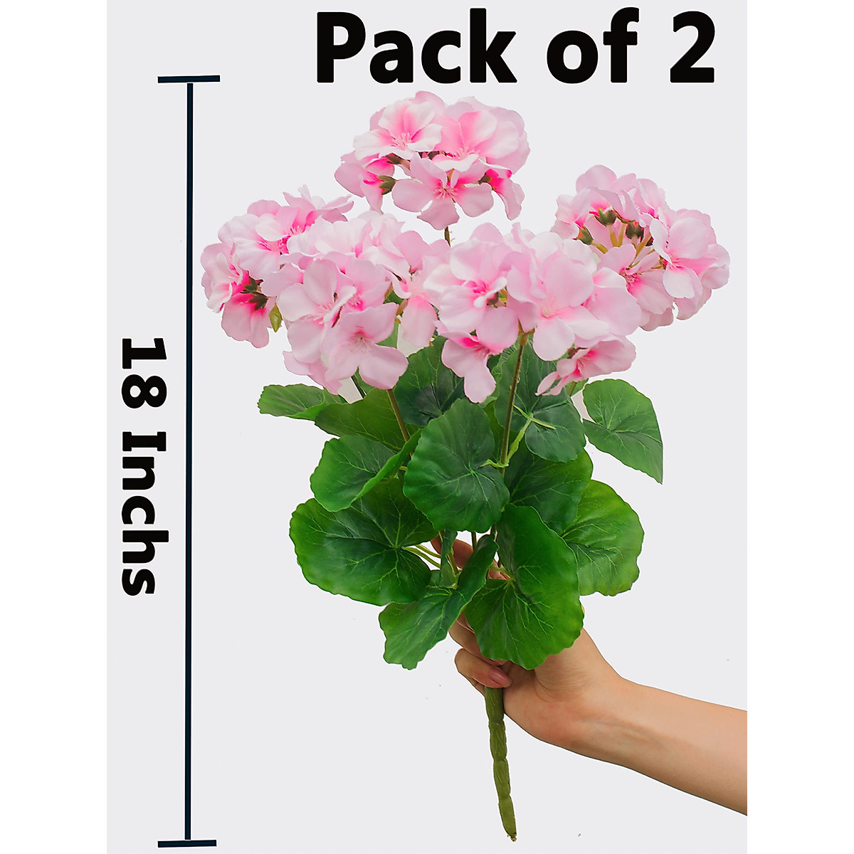 Mumiko 2PCS 18" Artificial Geraniums Silk Flowers Outdoor UV Resistant Garden Plants Bush Light Pink