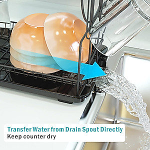 iSPECLE Dish Drying Rack, Small Dish Drainers for Kitchen Counter 2 Tier Dish Rack with Cup Holder Utensil Holder and Drainboard Set, Black