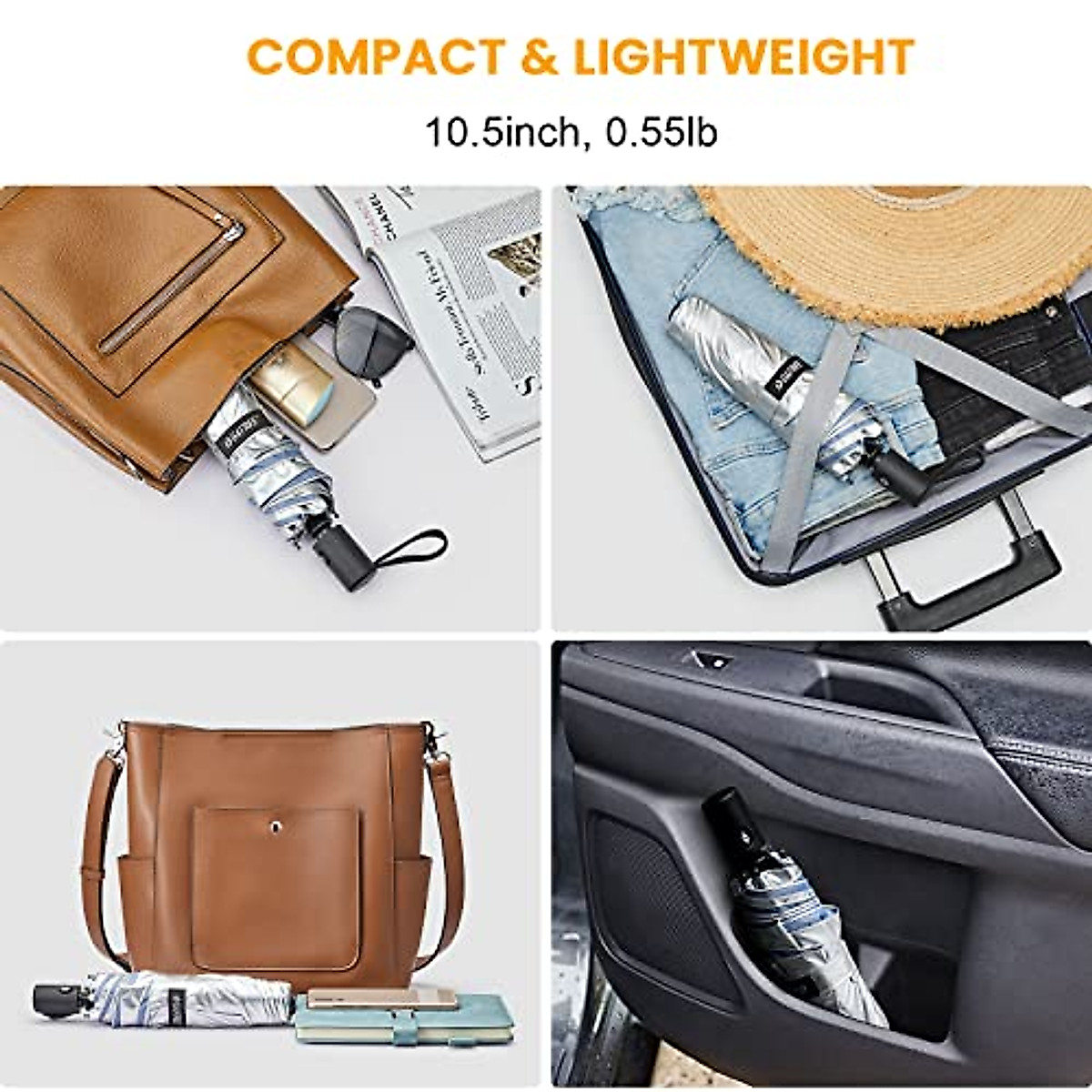 G4Free Small Mini UV Protection Travel Umbrella, Ultra Lightweight Auto Open Close Compact Sun Blocking Umbrella for Women (Blue/Silver)