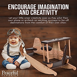 Amish Made Solid Oak Wood Children's Airplane Chair for Toddler - Perfect Rocking Chair for Kids - Children's Wooden Rocking Chair - Toddler Wooden Rocker - Ideal Baby / Kids Room Furniture