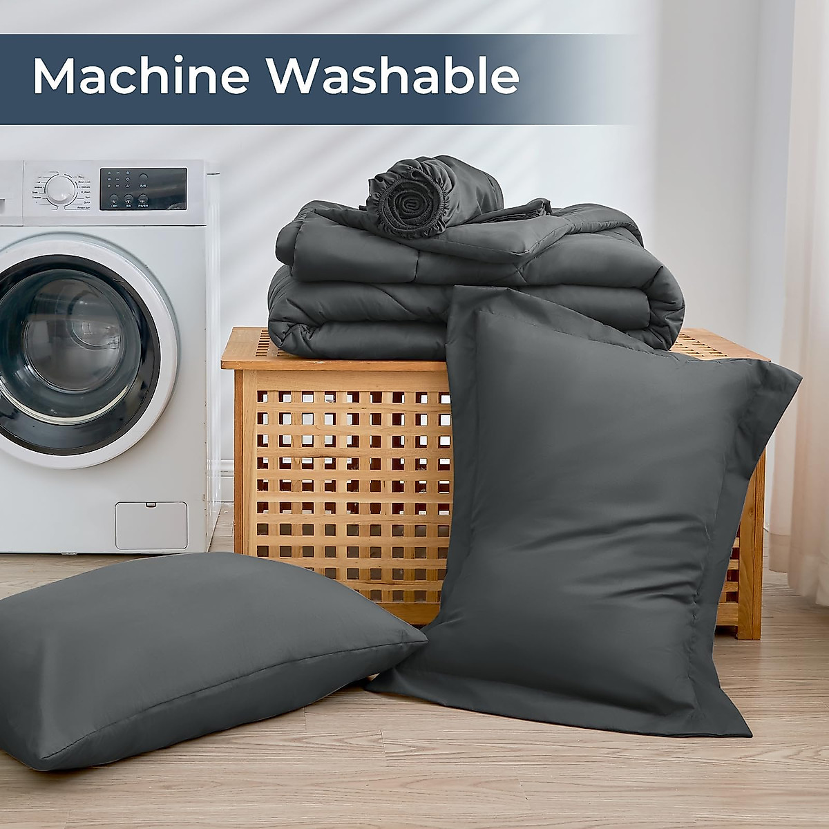 HEVUMYI Twin Comforter Set - 5-Piece All Season Bed in a Bag Twin, Ultra Soft Bedding Set with Comforter, Flat Sheet, Fitted Sheet, Pillowcases, Pillow Shams, Dark Grey