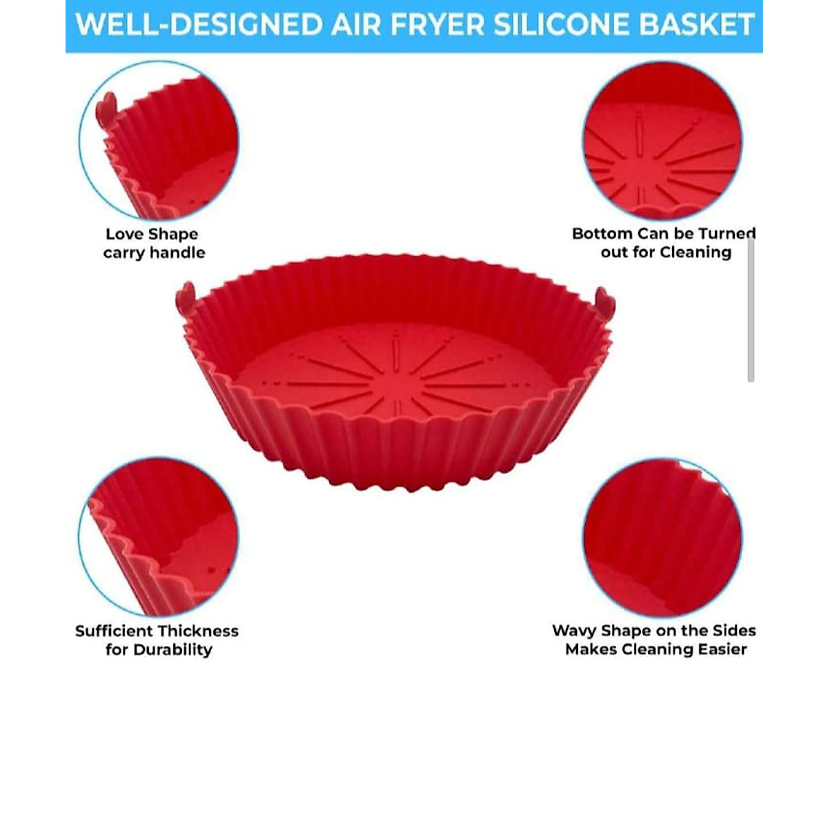 8.5-inch Reusable Silicone air Fryer from Heat-Resistant. Round Silicone Pot for Air Fryer Oven Accessories, (Blue + Red)